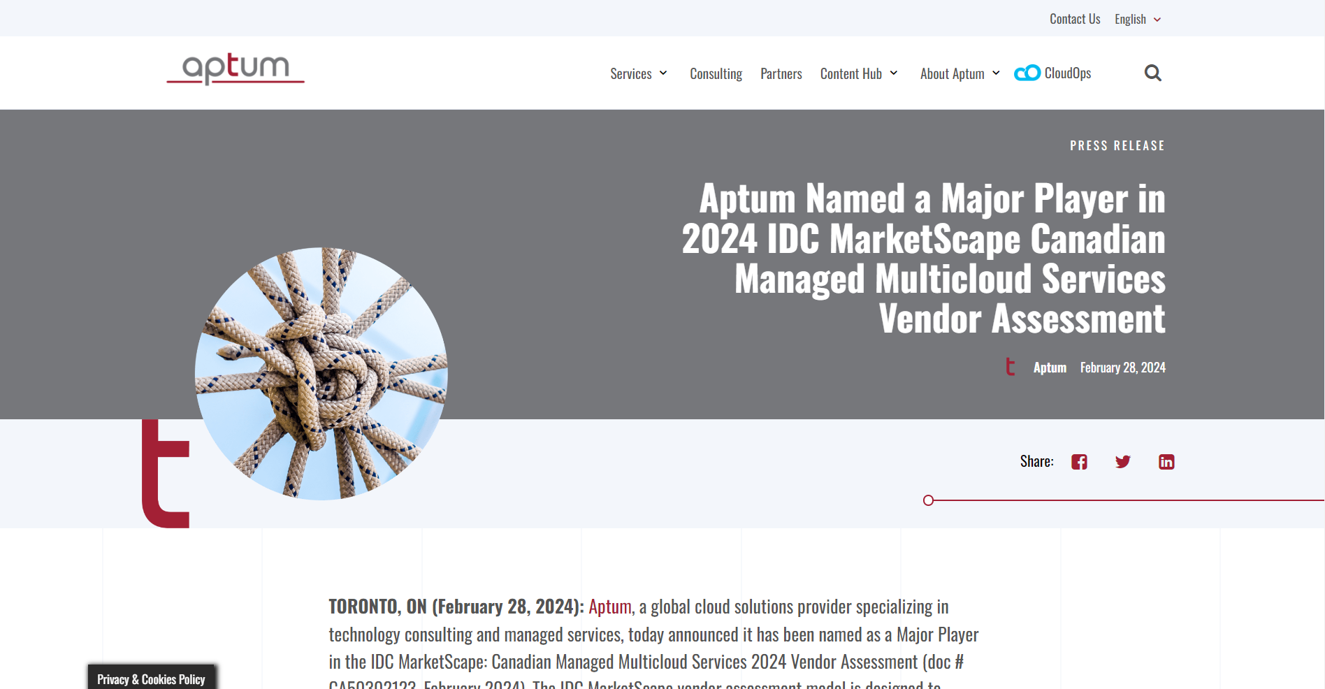 CloudOps - Aptum Named a Major Player in 2024 IDC MarketScape Canadian Managed Multicloud ...