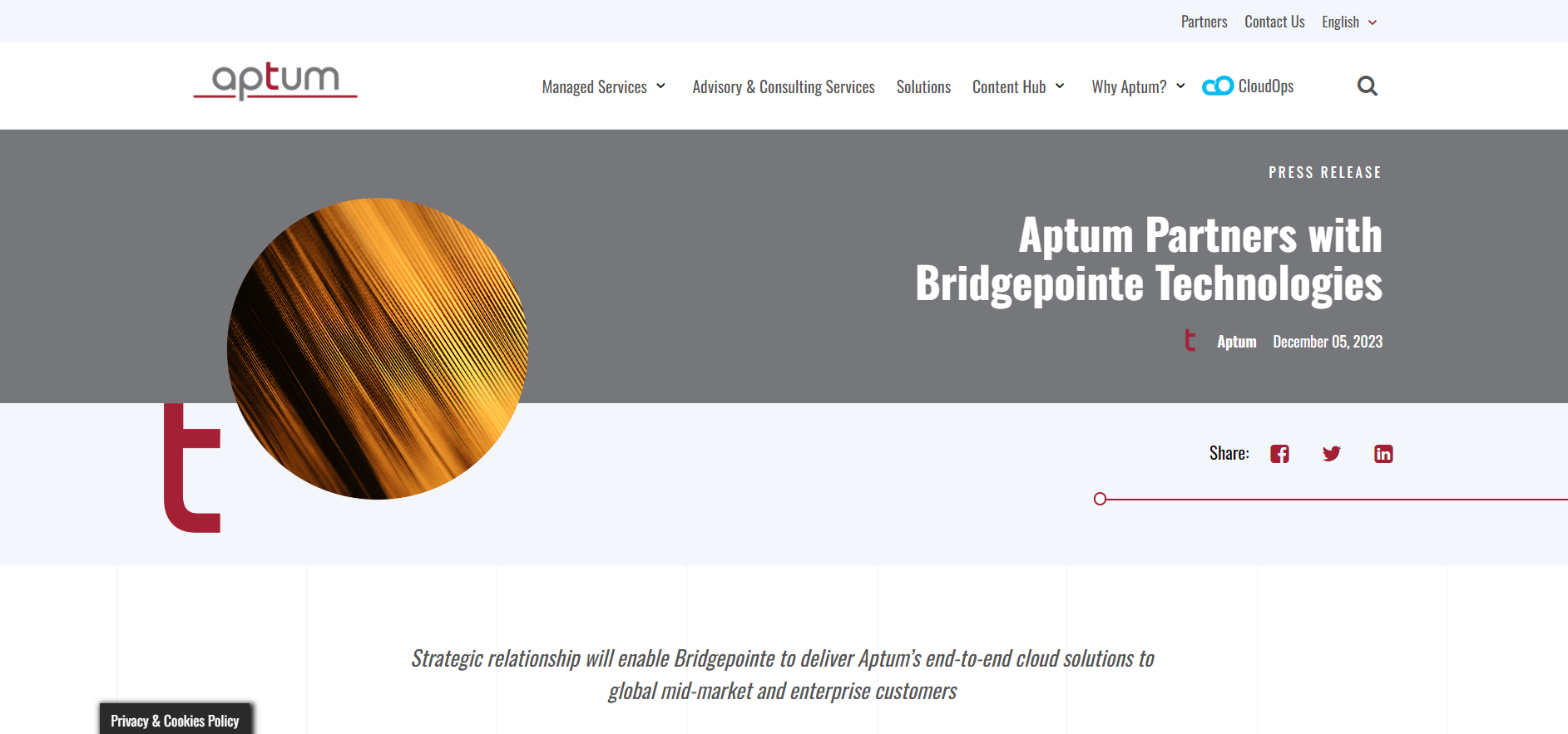 CloudOps - Aptum Partners with Bridgepointe Technologies
