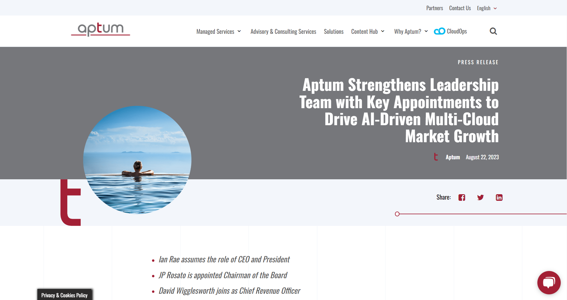 CloudOps - Aptum Strengthens Leadership Team with Key Appointments to Drive AI-Driven Multi ...